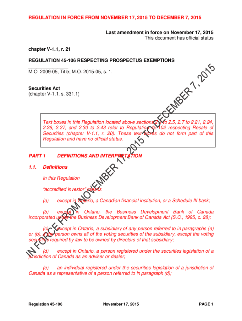 Fillable Online lautorite qc REGULATION 45-106 RESPECTING PROSPECTUS ...