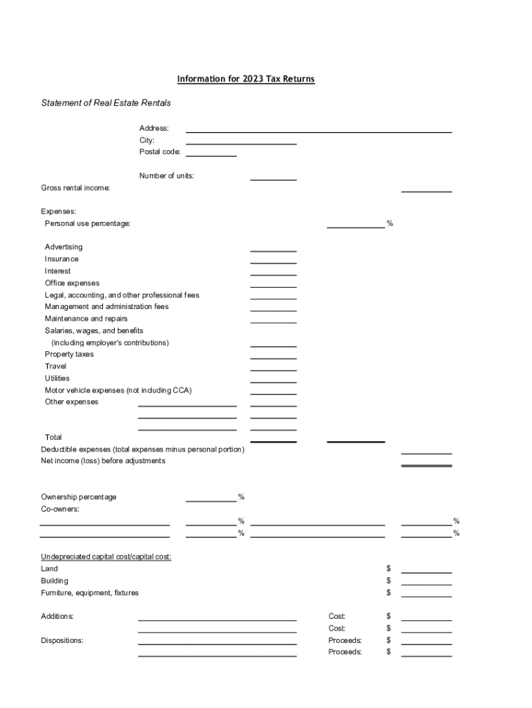 Fillable Online 2023 Real Estate Rental Worksheet (pdf) Fax Email Print ...
