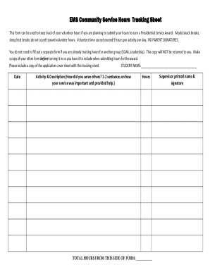 Fillable Online EMS Community Service Hours Tracking Sheet Fax Email ...