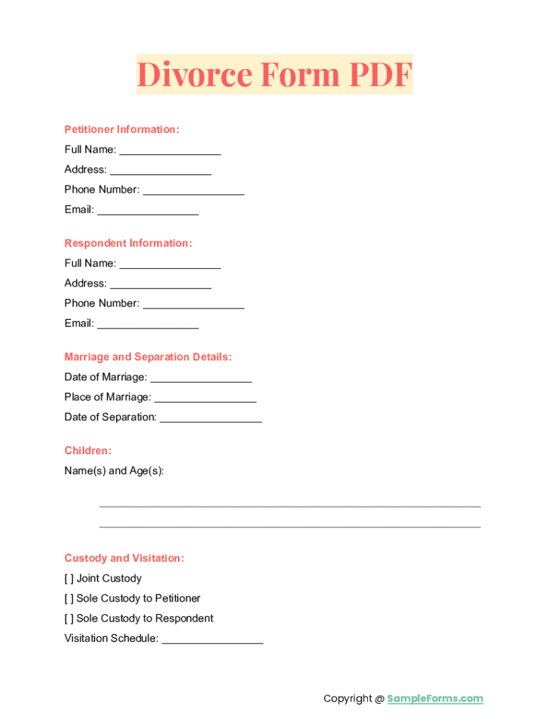 Fillable Online Divorce Application Form PDF Fax Email Print - pdfFiller