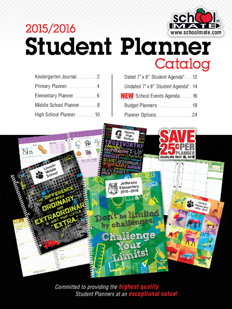 Fillable Online 2015-2016 School Mate Student Planner Catalog. 2015 ...