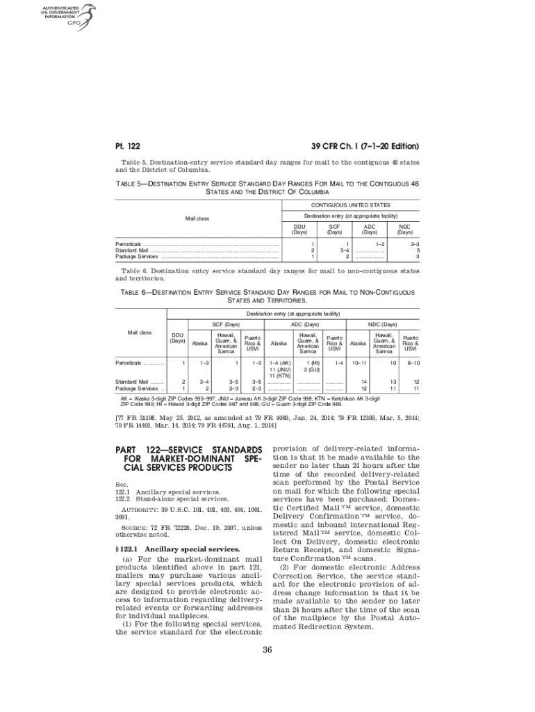 Fillable Online 39 CFR Part 121 -- Service Standards for Market ...