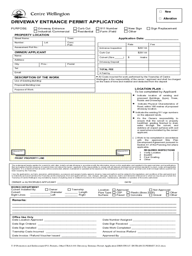 Fillable Online Application for Entrance Permit - Niagara Region ...