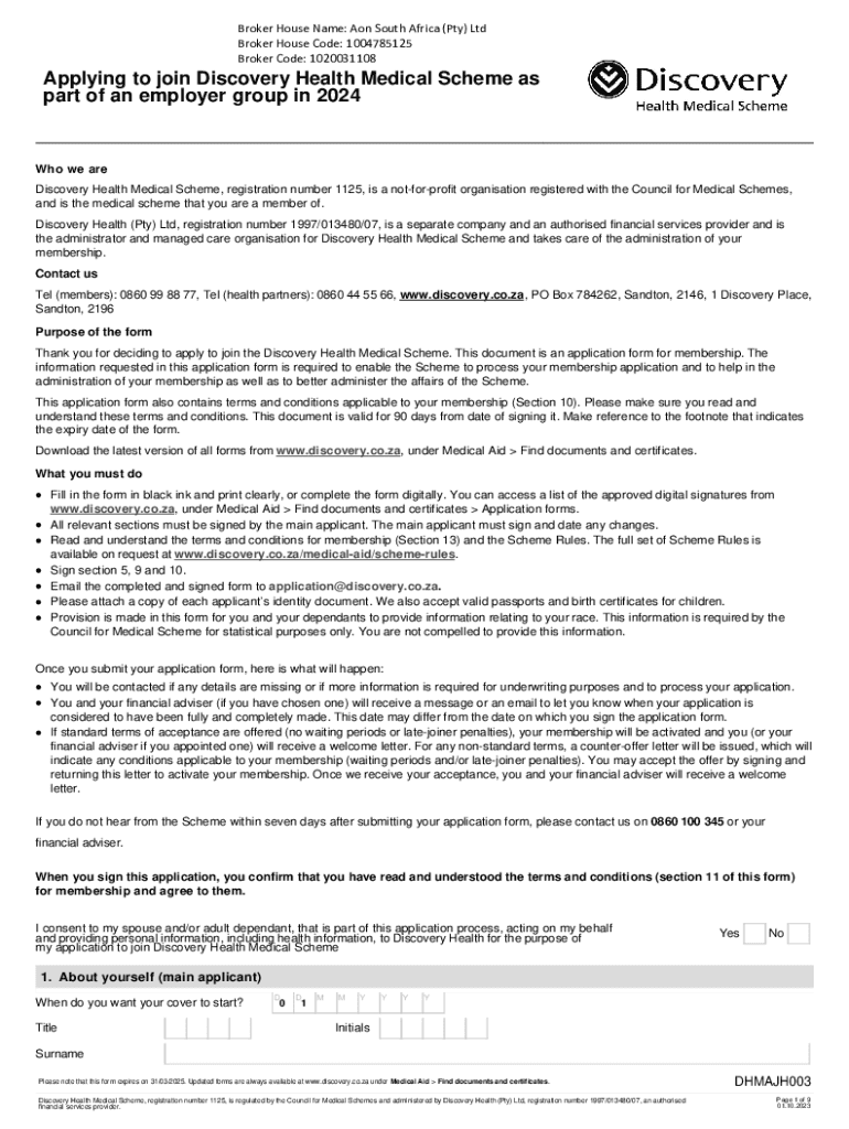 Fillable Online Applying to join Discovery Health Medical Scheme as part of an ... Fax Email ...