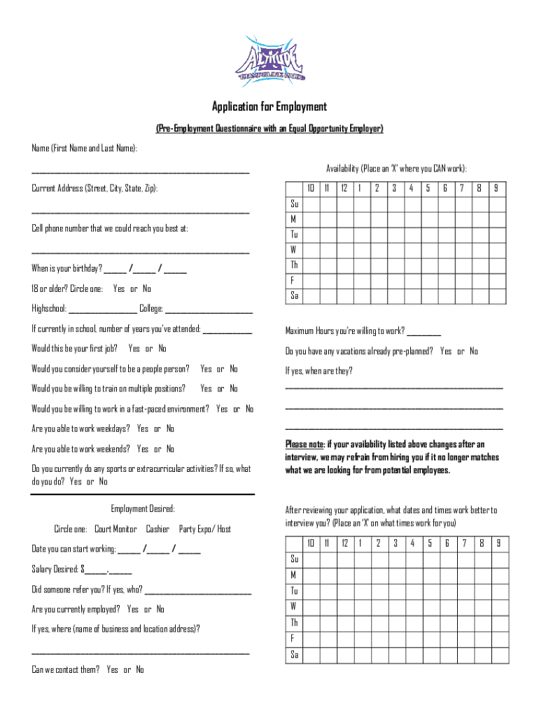 Fillable Online (Pre-Employment Questionnaire with an Equal Opportunity ...