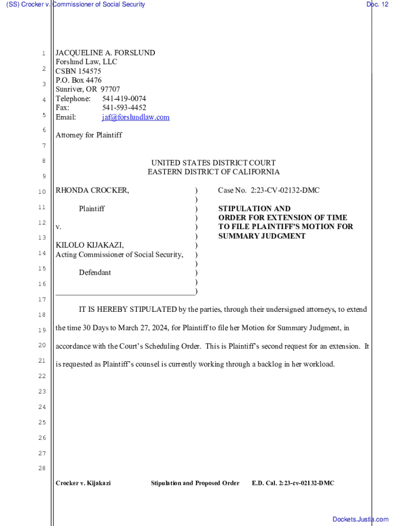 Fillable Online STIPULATION and ORDER signed by Magistrate Judge Dennis M. Cota on 02/27/24 ...