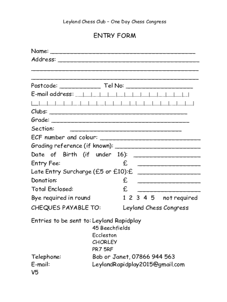 Fillable Online Chess Club Student Form Fax Email Print - pdfFiller