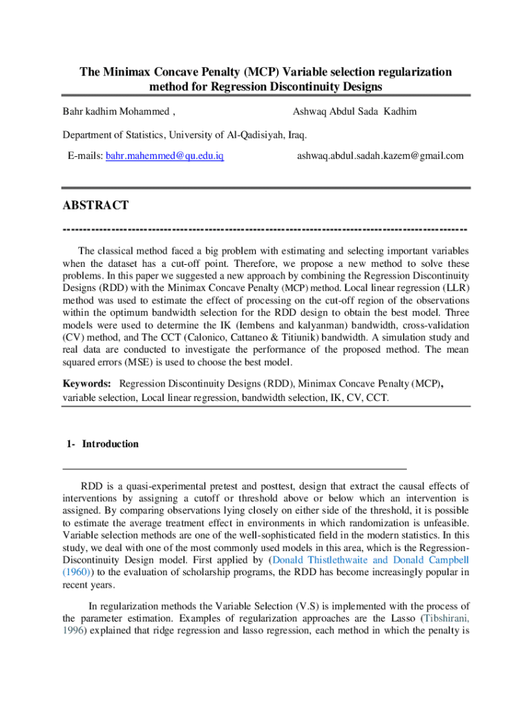 Fillable Online The Minimax Concave Penalty (MCP) Variable selection ... Fax Email Print - pdfFiller