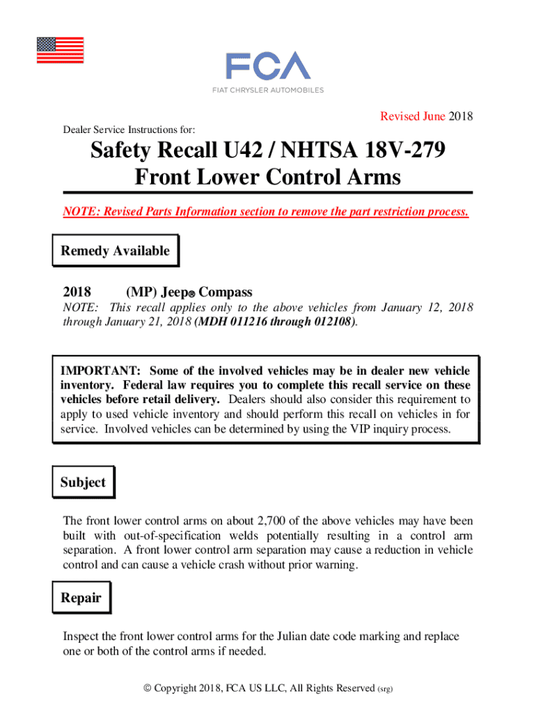 Fillable Online Product Safety Recall A182202370 Lower Control Arm Weld ...