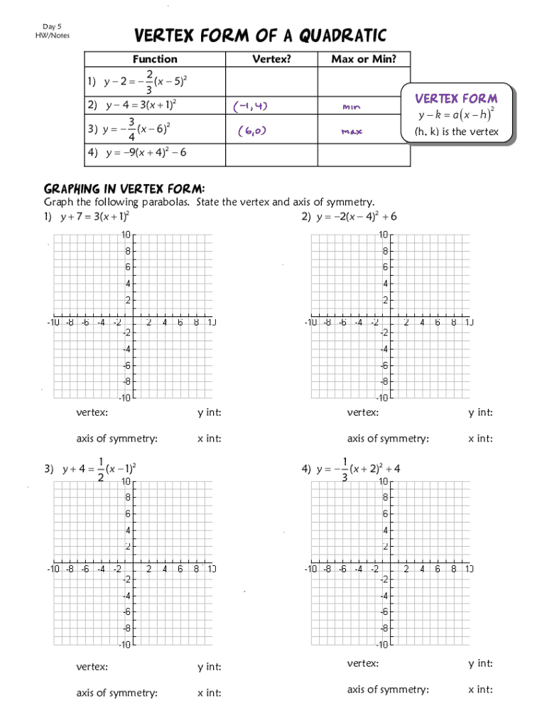 Fillable Online Vertex Form of a Quadratic Equation - Algebra Fax Email Print - pdfFiller