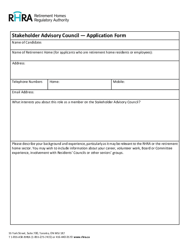 Fillable Online Stakeholder Advisory CouncilApplication Form ...