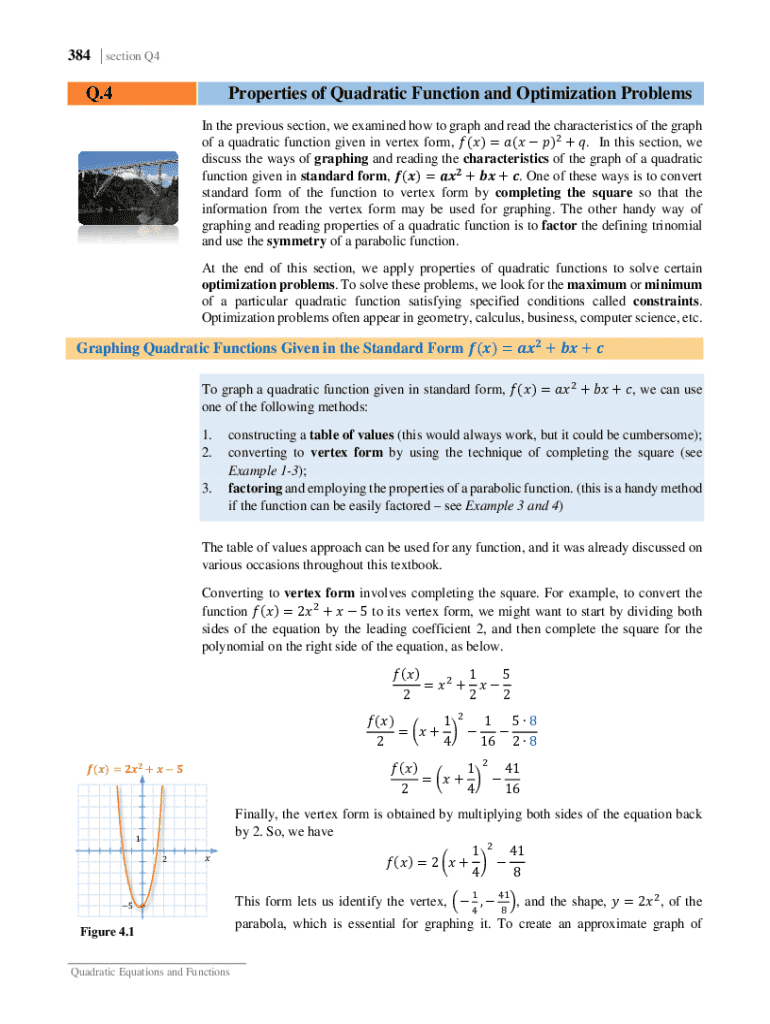 Fillable Online Ex 1: Key Characteristics of the Graph of a Quadratic ...