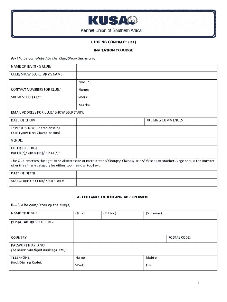 Fillable Online Fillable Online JUDGING CONTRACT (J/1) Doc ... Fax Email Print - pdfFiller