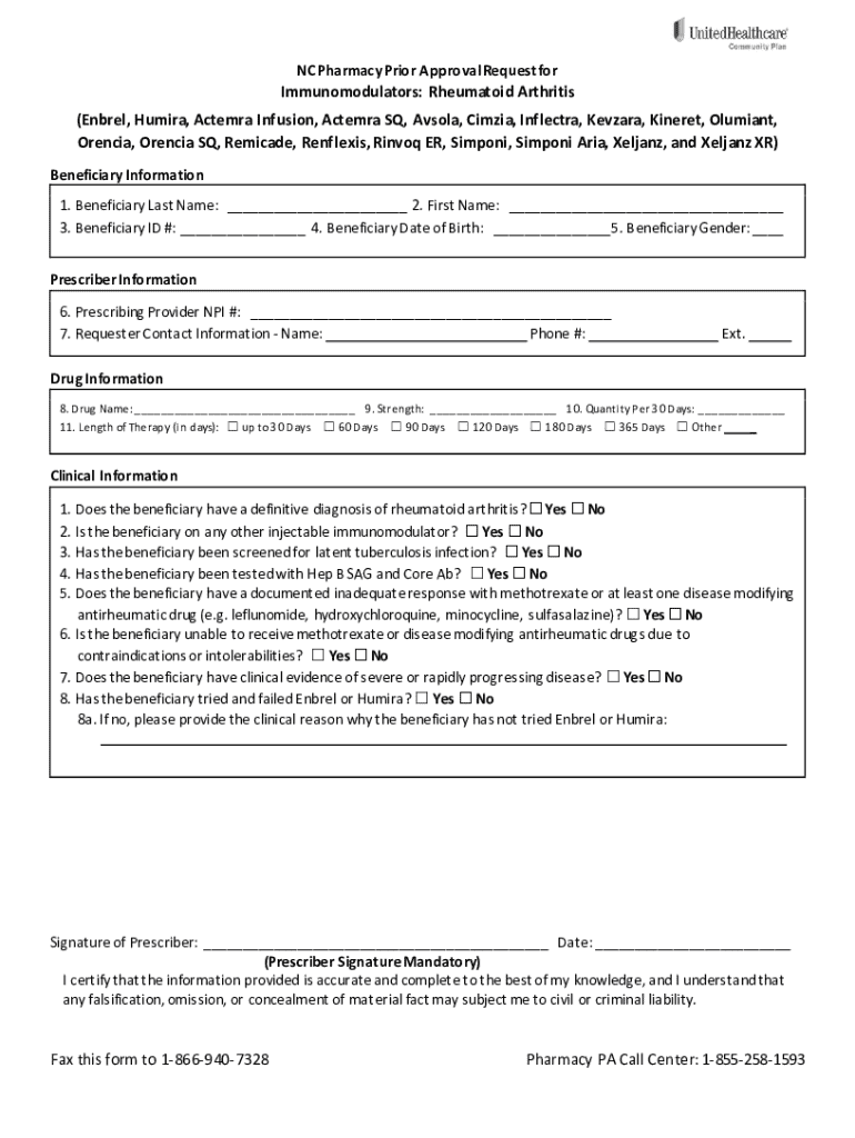 Fillable Online CCHE - Immunomodulators Temporary PA Request Form Fax ...