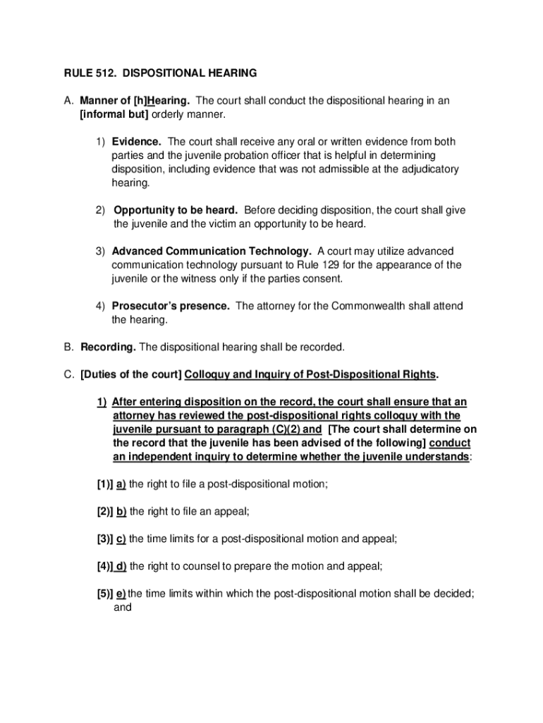 Fillable Online 237 Pa. Code Rule 1512. Dispositional Hearing. Fax ...