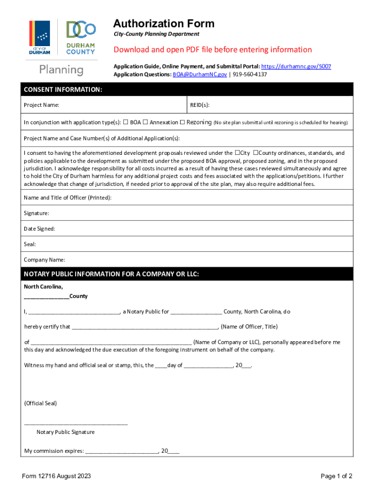 Fillable Online Authorization Form Durham, NC Fax Email Print - pdfFiller
