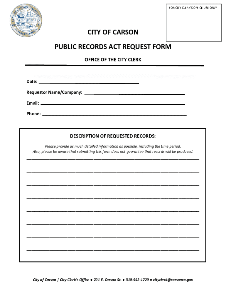 Fillable Online ci carson ca Public Records Request - LA County Fire ...