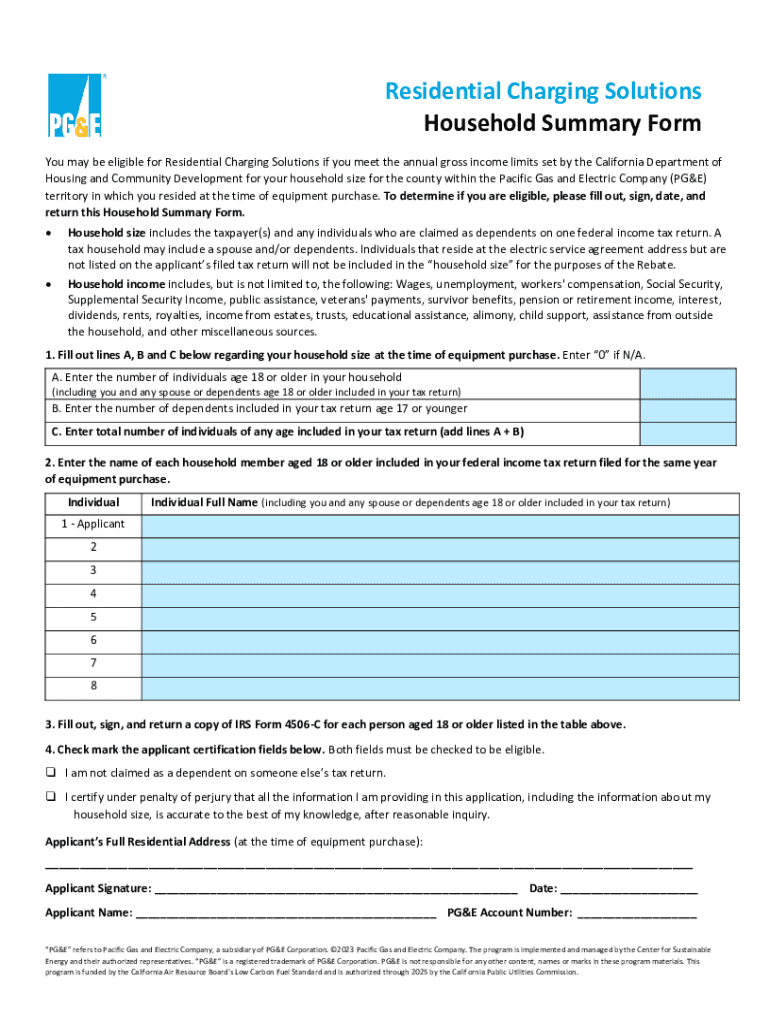 Fillable Online Residential Charging Solutions Household Summary Form ...