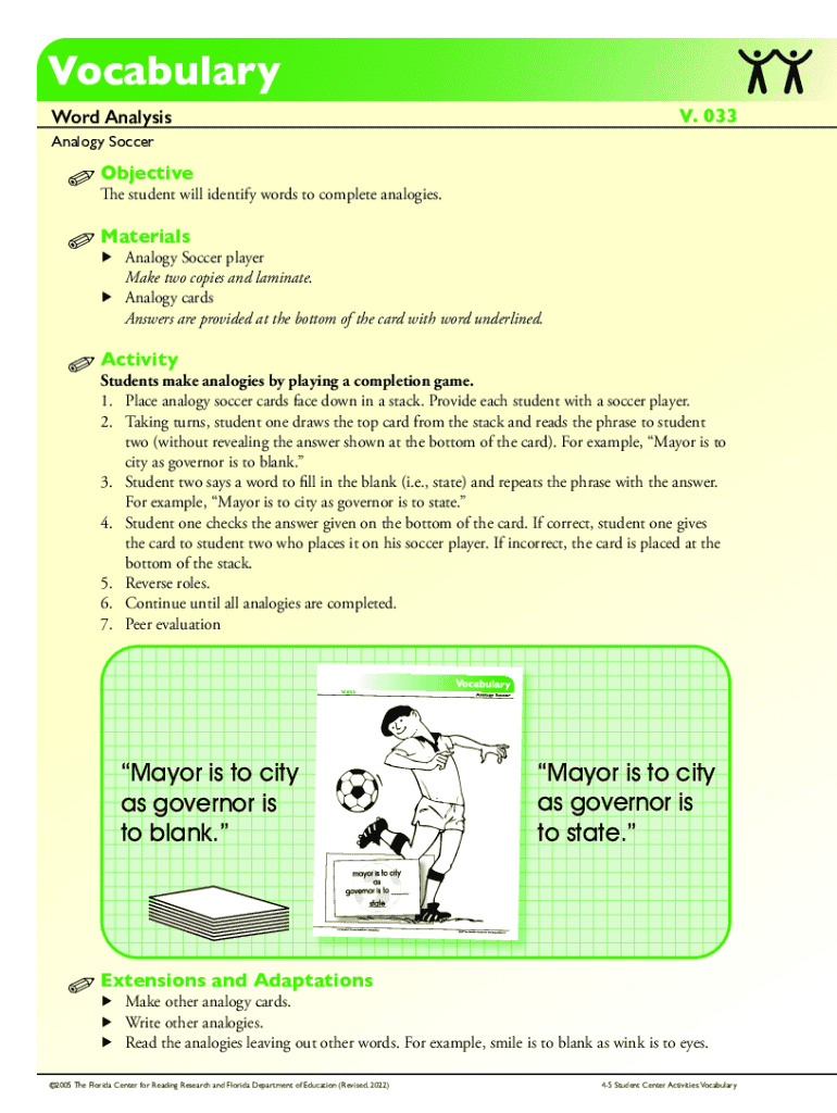 Fillable Online Vocabulary: Analogy Soccer Fax Email Print - pdfFiller