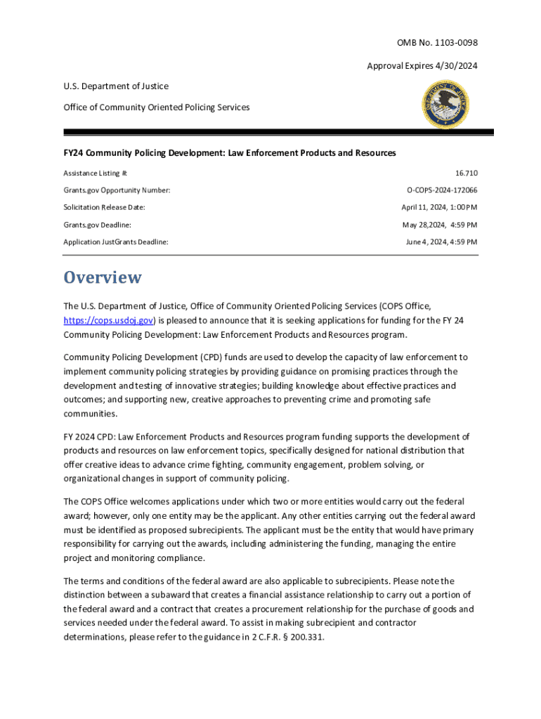 Fillable Online cops usdoj FY24 Community Policing Development: Law Enforcement ... Fax Email ...