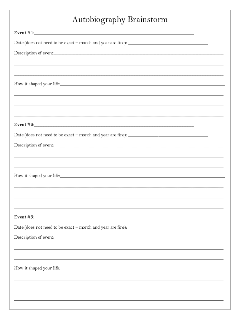 Fillable Online Autobiography Brainstorm Fax Email Print - pdfFiller