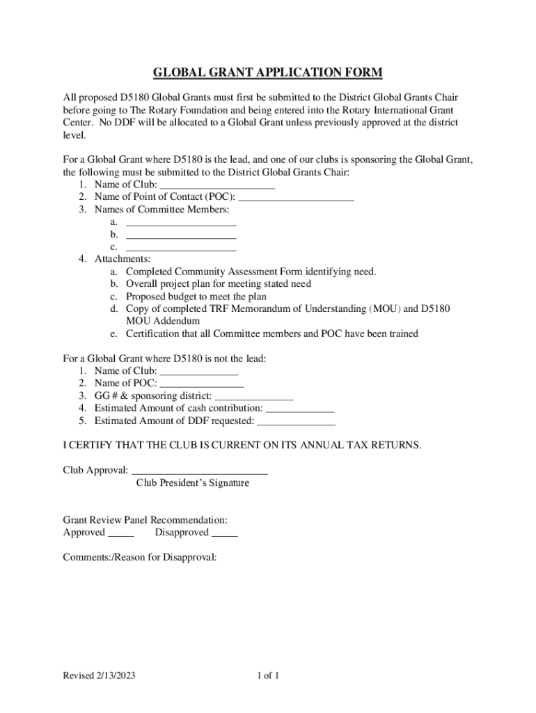 Fillable Online GLOBAL GRANT APPLICATION FORM Fax Email Print - pdfFiller