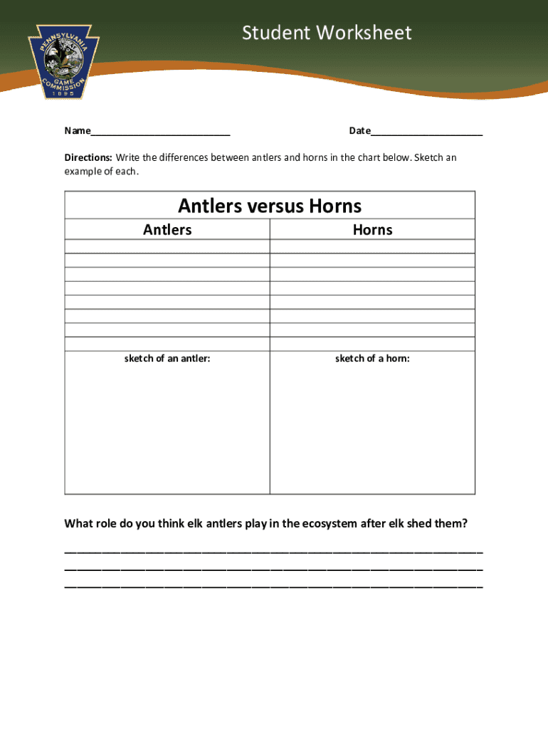 Fillable Online Antlers vs Horns Answer Student Worksheet. Antlers vs ...