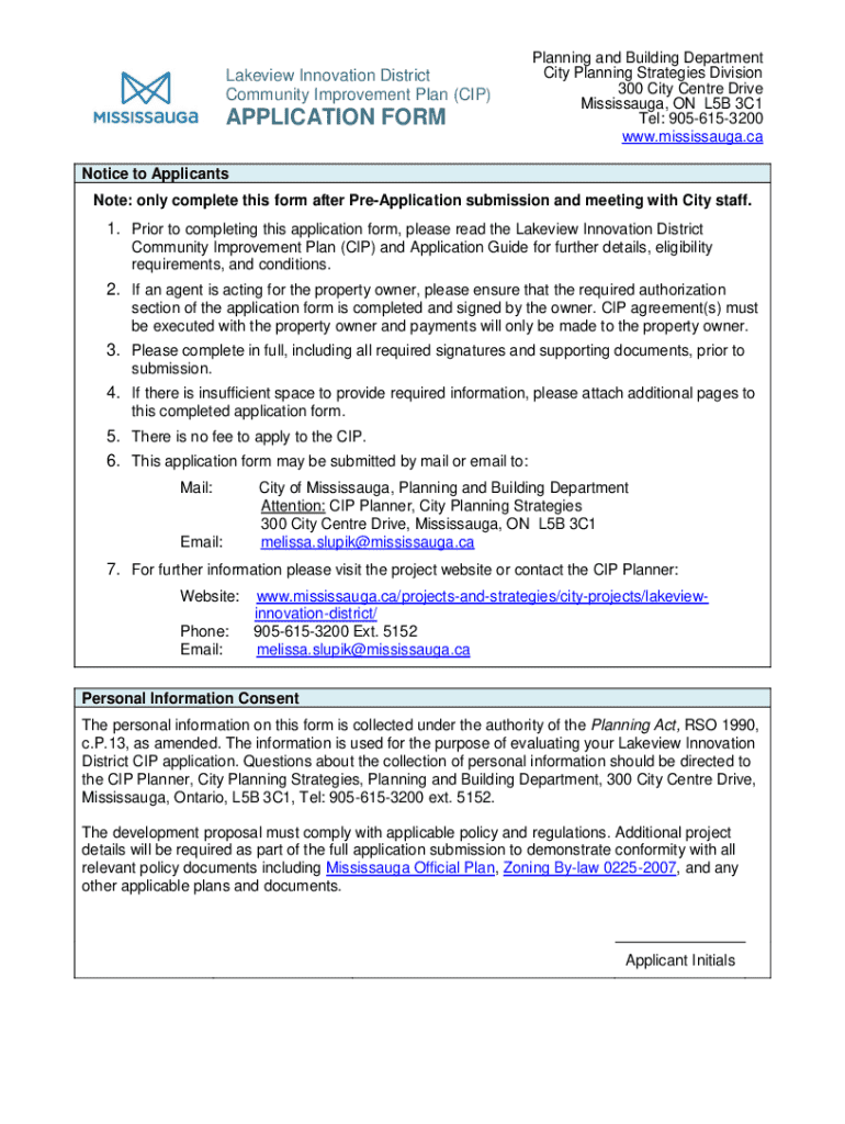 Fillable Online Lakeview Innovation District CIP Application Documents ...