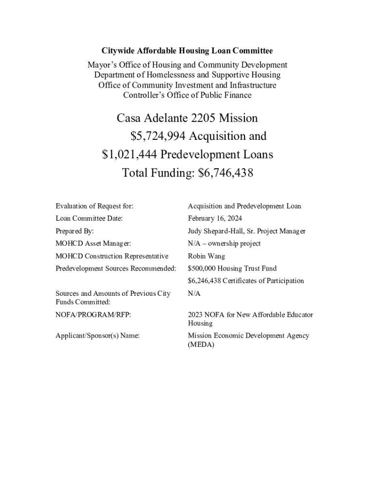 Fillable Online Casa Adelante 2205 Mission $5,724,994 Acquisition and ...