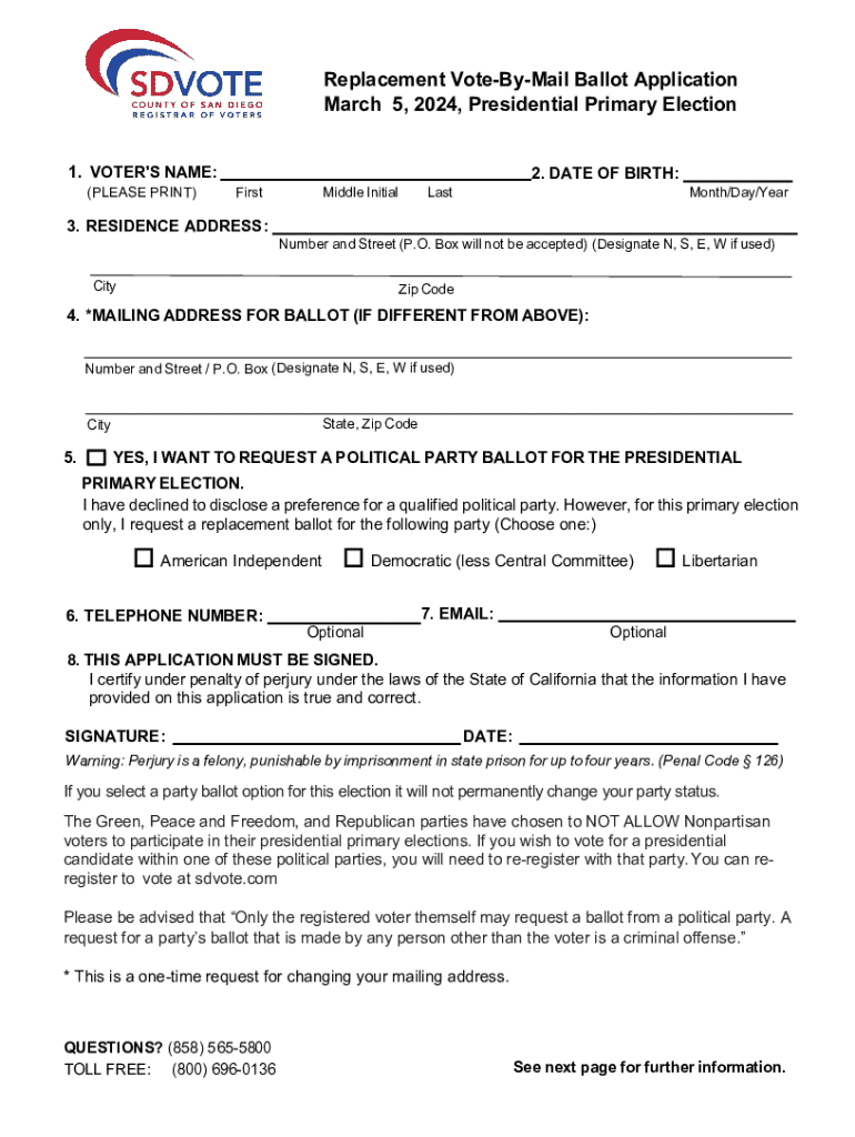 Fillable Online Info for Replacement Mail Ballot Application Fax Email ...