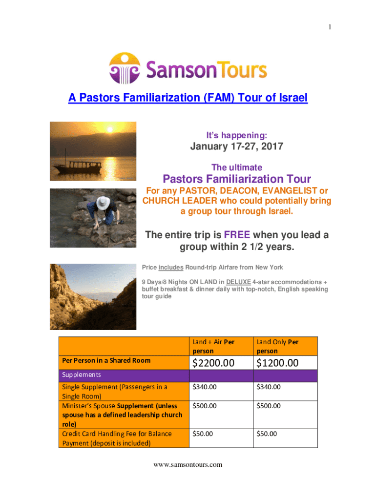 Fillable Online A Pastors Familiarization (FAM) Tour of Israel - Samson ...