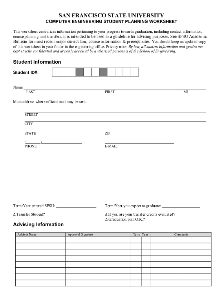 Fillable Online engineering sfsu Post-Fall 2023 CompE Major Planning Worksheet 3.pdf - SAN ...