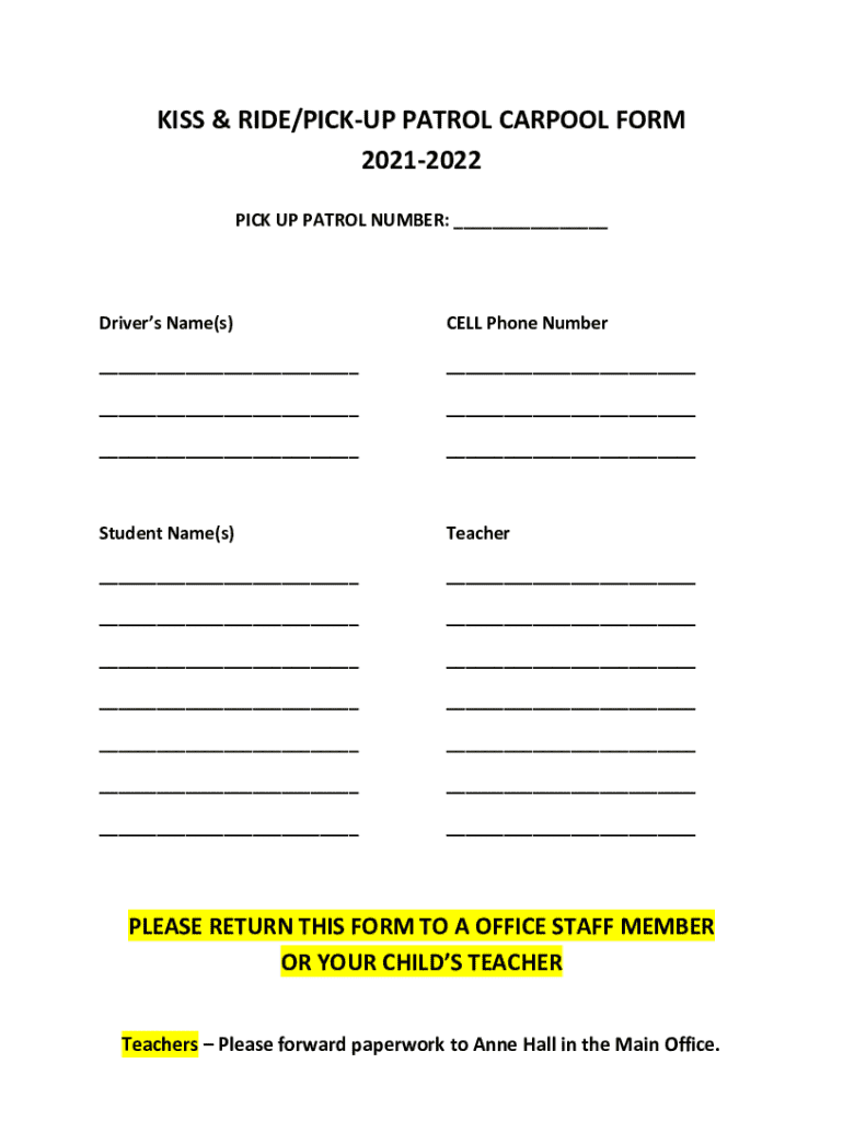 Fillable Online Kiss-N-Ride Registration Form Fax Email Print - pdfFiller