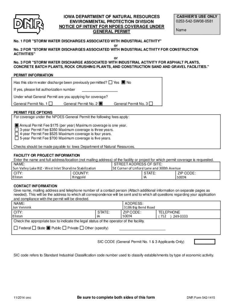 Fillable Online 2 FOR "STORM WATER DISCHARGES ASSOCIATED WITH INDUSTRIAL ACTIVITY FOR ...
