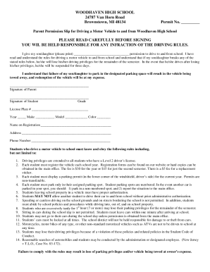 Fillable Online Parent Permission Slip for Driving a Motor Vehicle to ...
