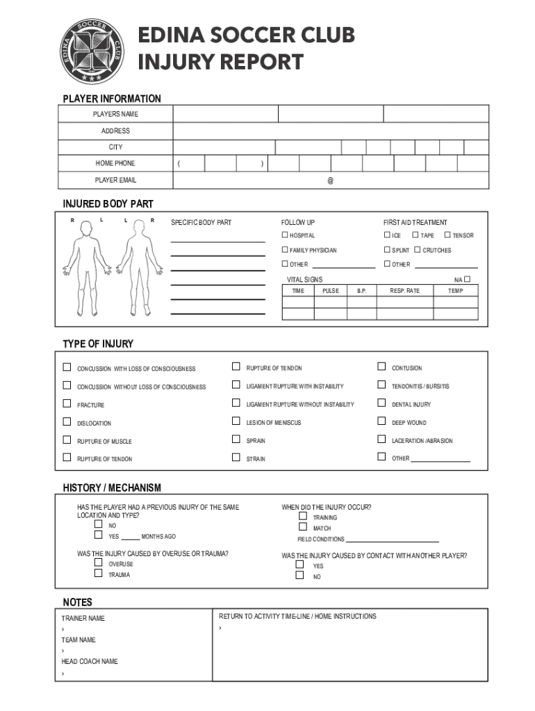 Fillable Online Injury Report Form - Fill Out and Sign Printable PDF ... Fax Email Print - pdfFiller