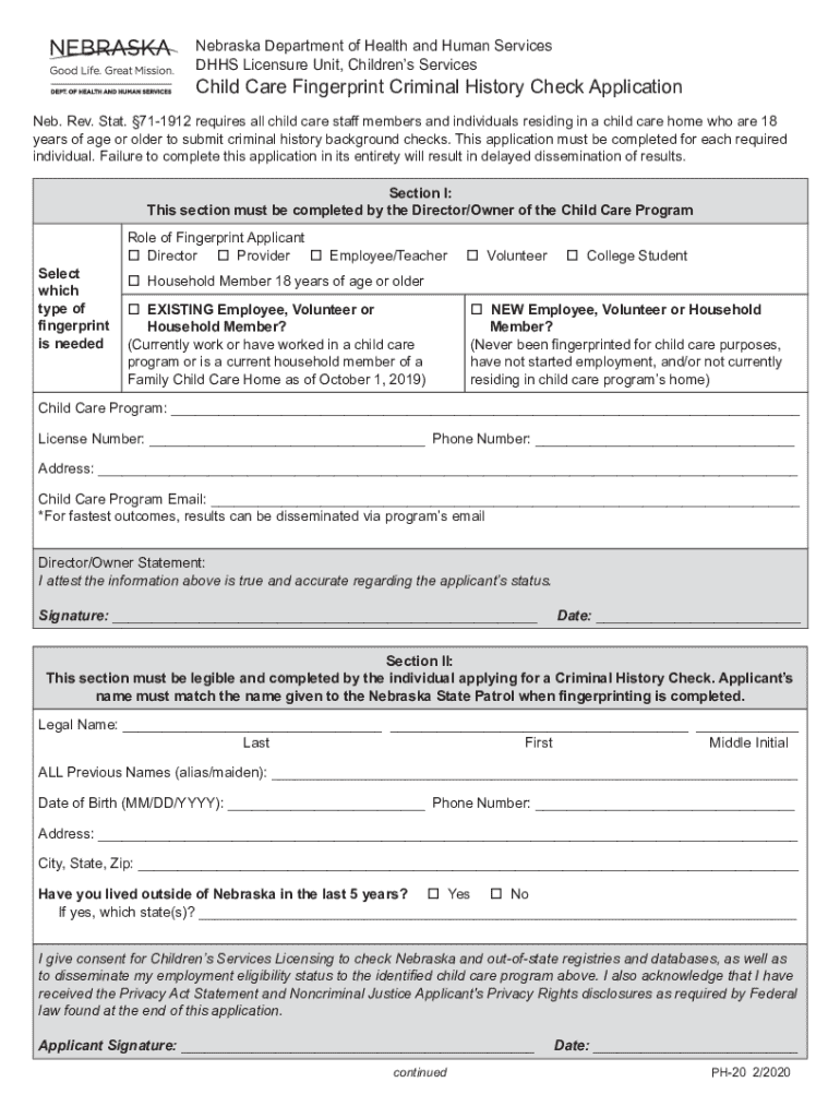 Fillable Online Child Care Fingerprint Criminal History Check ...