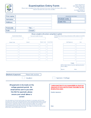 Fillable Online Exams Department SGS College (Filton site) - Tel Fax ...