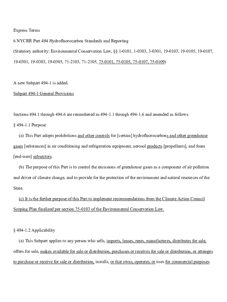 Fillable Online dec ny Part 494 Revised Express Terms. Revised Express Terms Fax Email Print ...