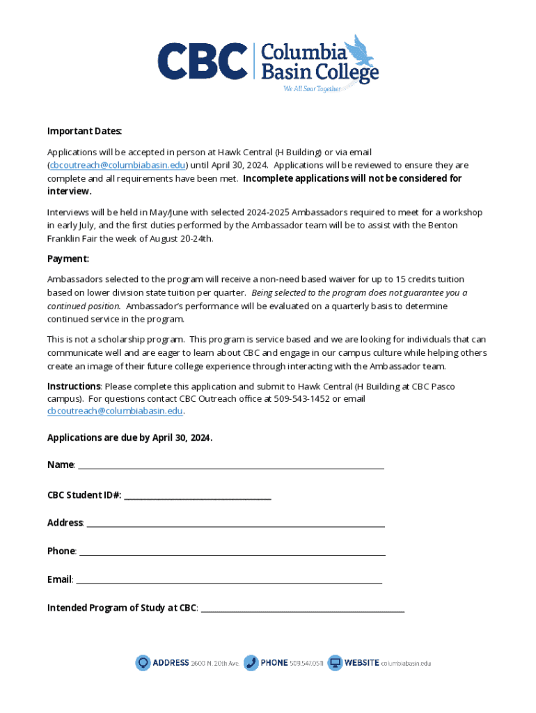 Fillable Online Student Ambassador Application 2023-2024 Fax Email ...