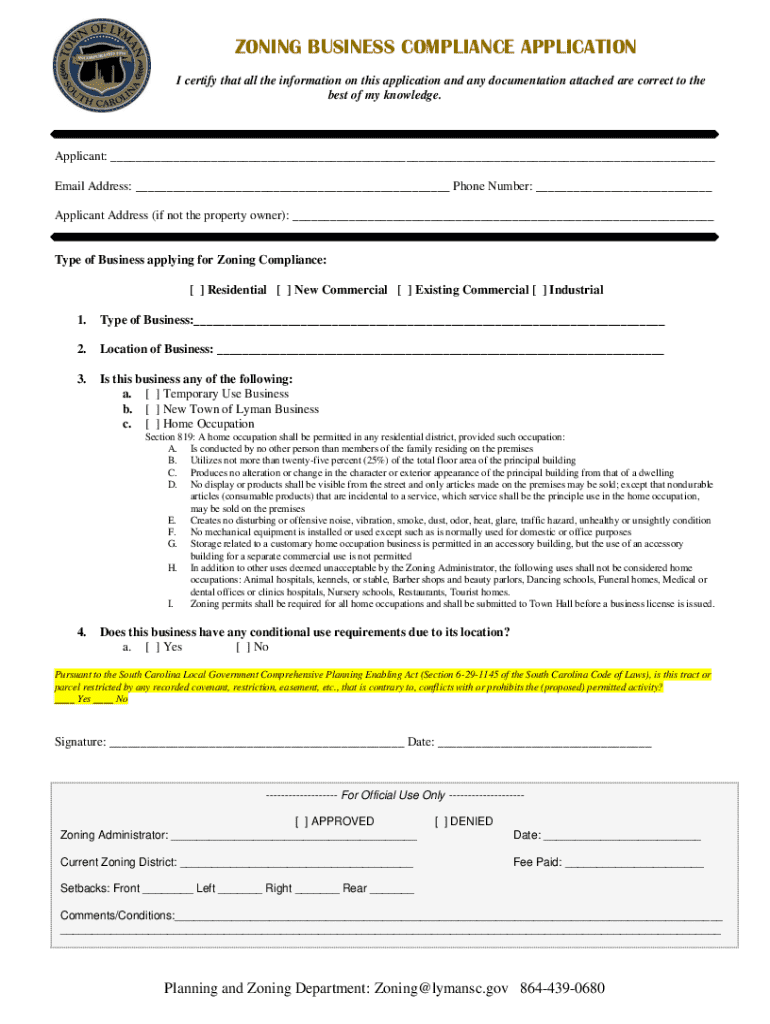 Fillable Online Zoning Compliance Permit ApplicationDMV USES Fax Email Print - pdfFiller