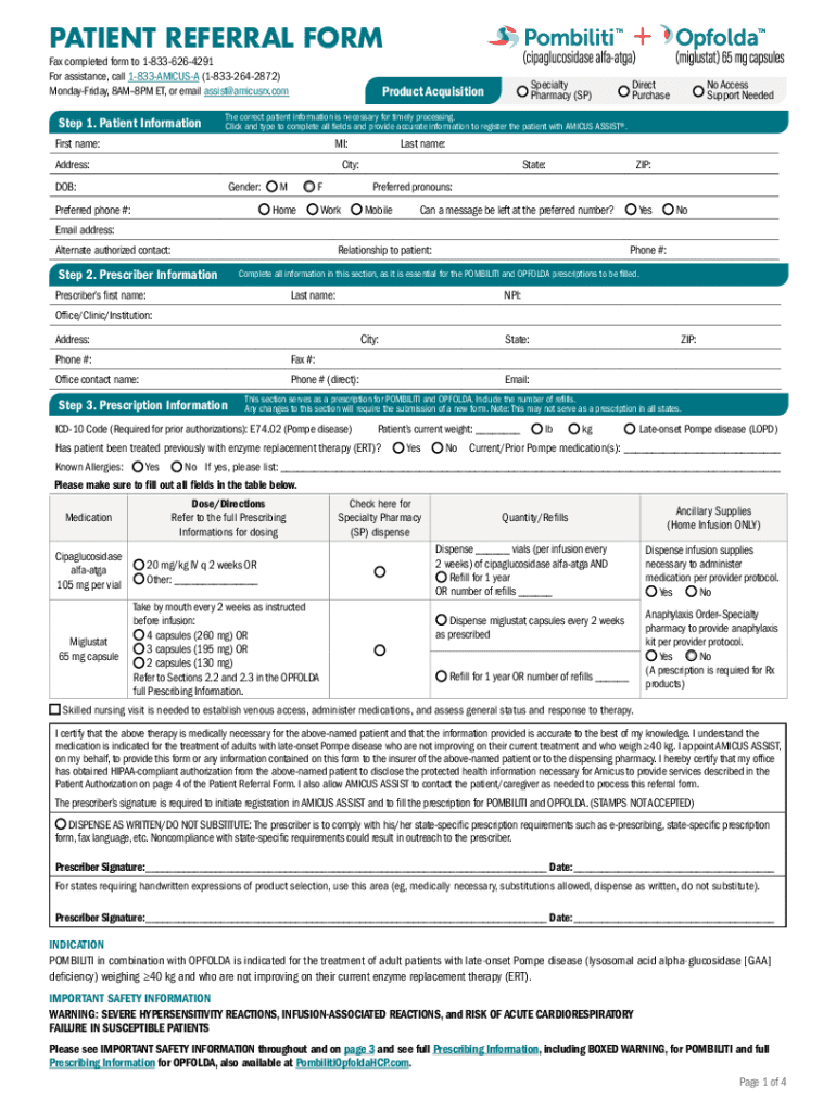 Fillable Online PATIENT REFERRAL FORM - AMICUS ASSIST Fax Email Print ...