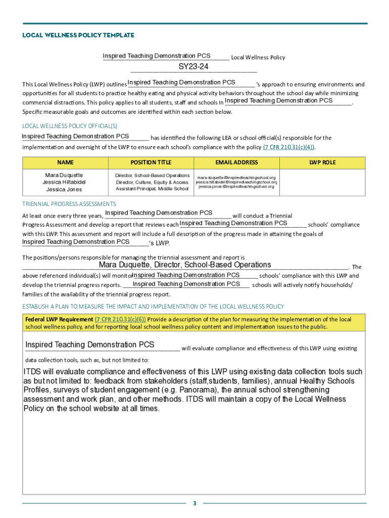 Fillable Online Local Wellness Policy Template for Residential Child ...