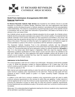 Fillable Online strichardreynolds org sixth form external applicants ...