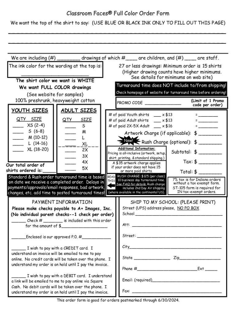Fillable Online Order Form - Self-Portrait shirts Fax Email Print ...