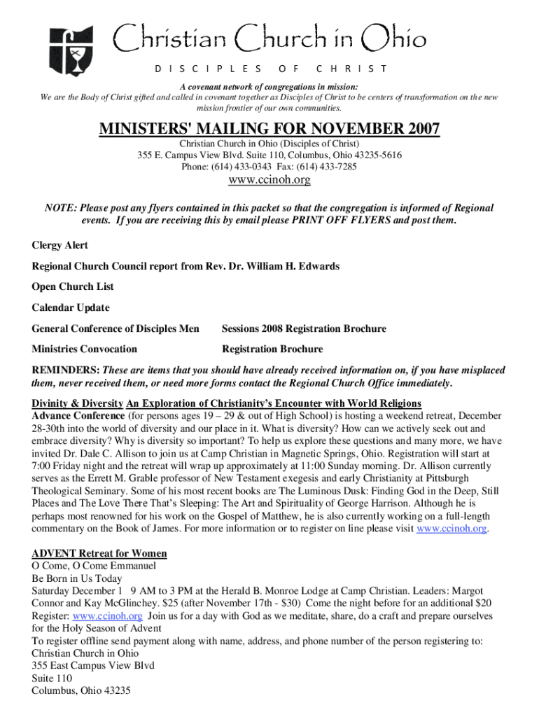 Fillable Online Fillable Online Christian Church in Ohio (Disciples of Christ) Fax ... Fax Email ...