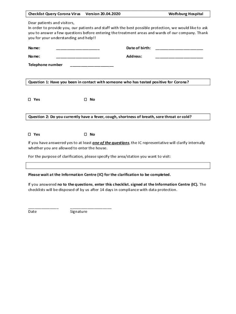 Fillable Online Improving staff safety with checklists during novel ...