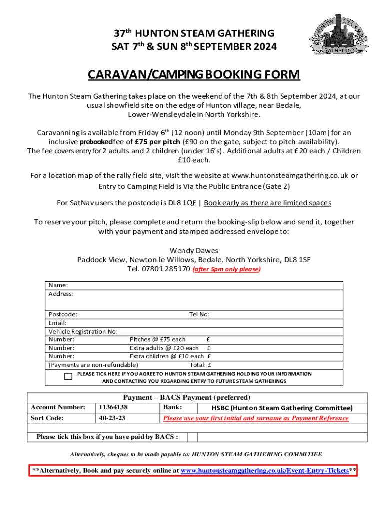 Fillable Online CARAVAN/CAMPING BOOKING FORM Fax Email Print - pdfFiller