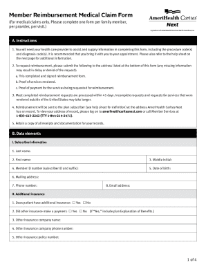 Fillable Online Member Reimbursement Medical Claim Form - AmeriHealth ...