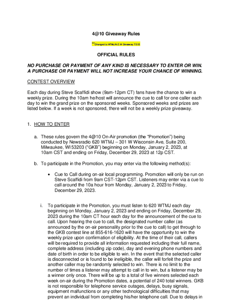 Fillable Online 410 Giveaway Rules Fax Email Print - pdfFiller